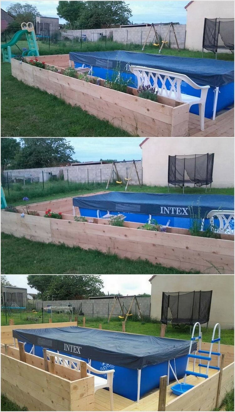 Wood Pallet Planter Around Swimming Pool – Pallet Wood Projects