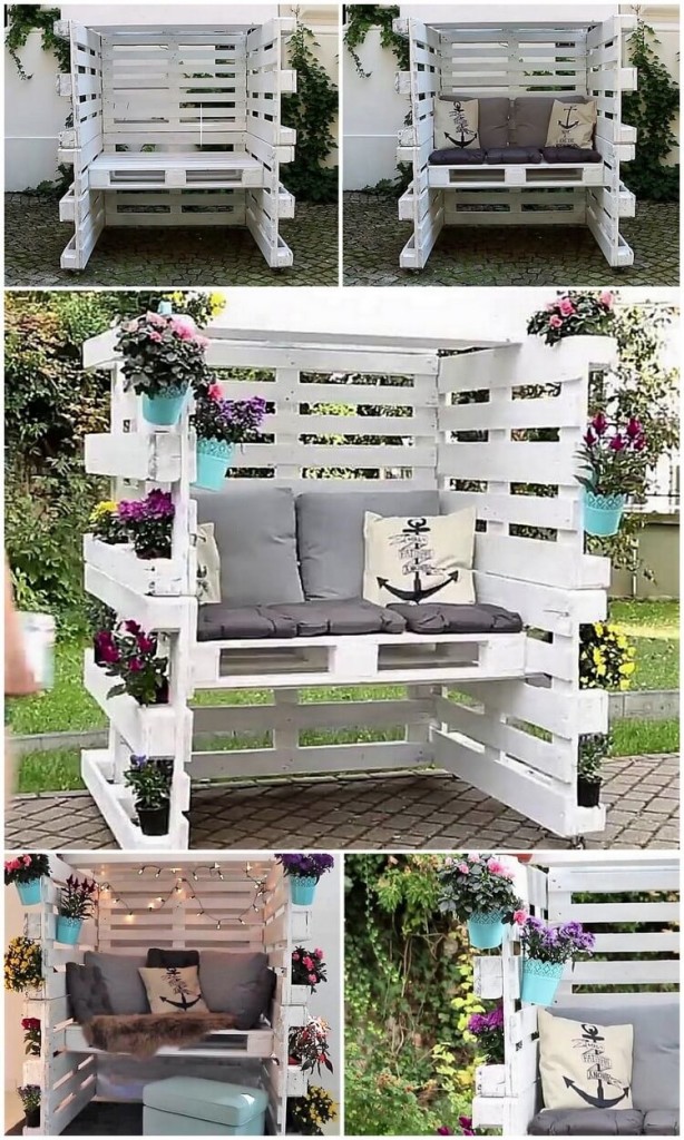 Wood Pallet Enclosed Seating Area with Comfy Cushions – Pallet Wood ...