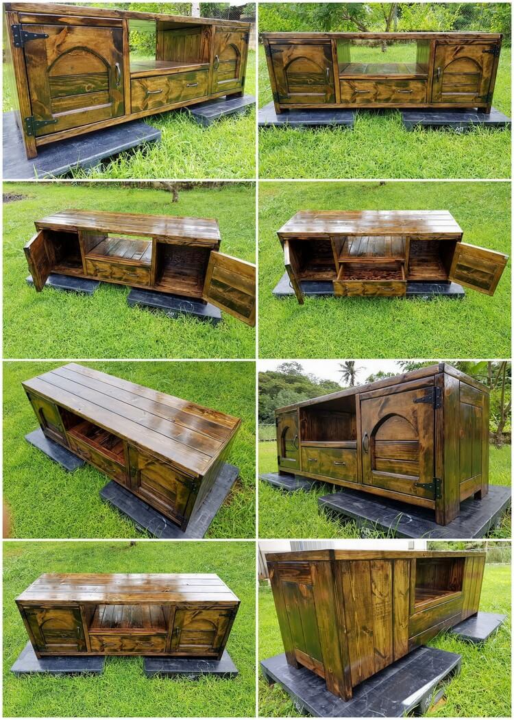 Wood Pallets Made TV Stand Media Cabinet – Pallet Wood Projects
