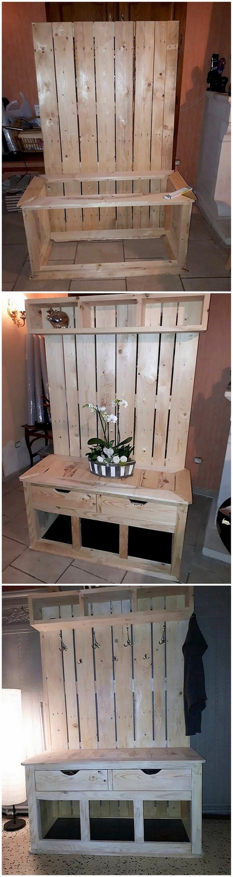 DIY Pallet Hall Tree / Entryway Bench – Pallet Wood Projects