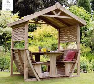 Gazebo Roof Benches with Center Table Ideas – Pallet Wood Projects